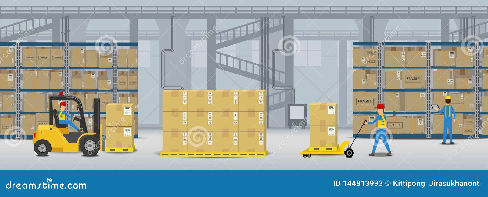 Workflow in warehouse stock vector. Illustration of stockroom - 144813993