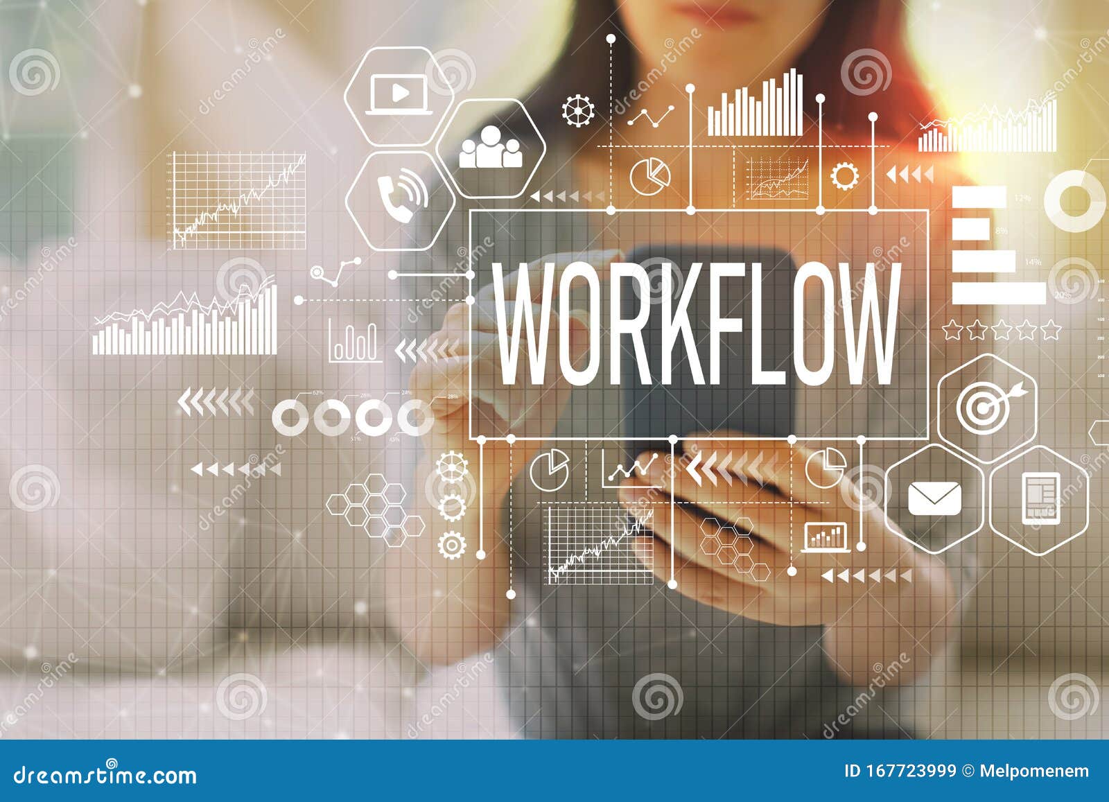 Workflow with Woman Using a Smartphone Stock Image - Image of ...