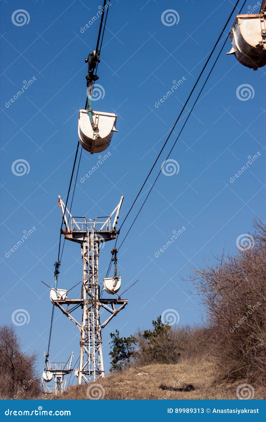 Working Aerial Cable Railway on the Background of Blue Sky Stock Image ...