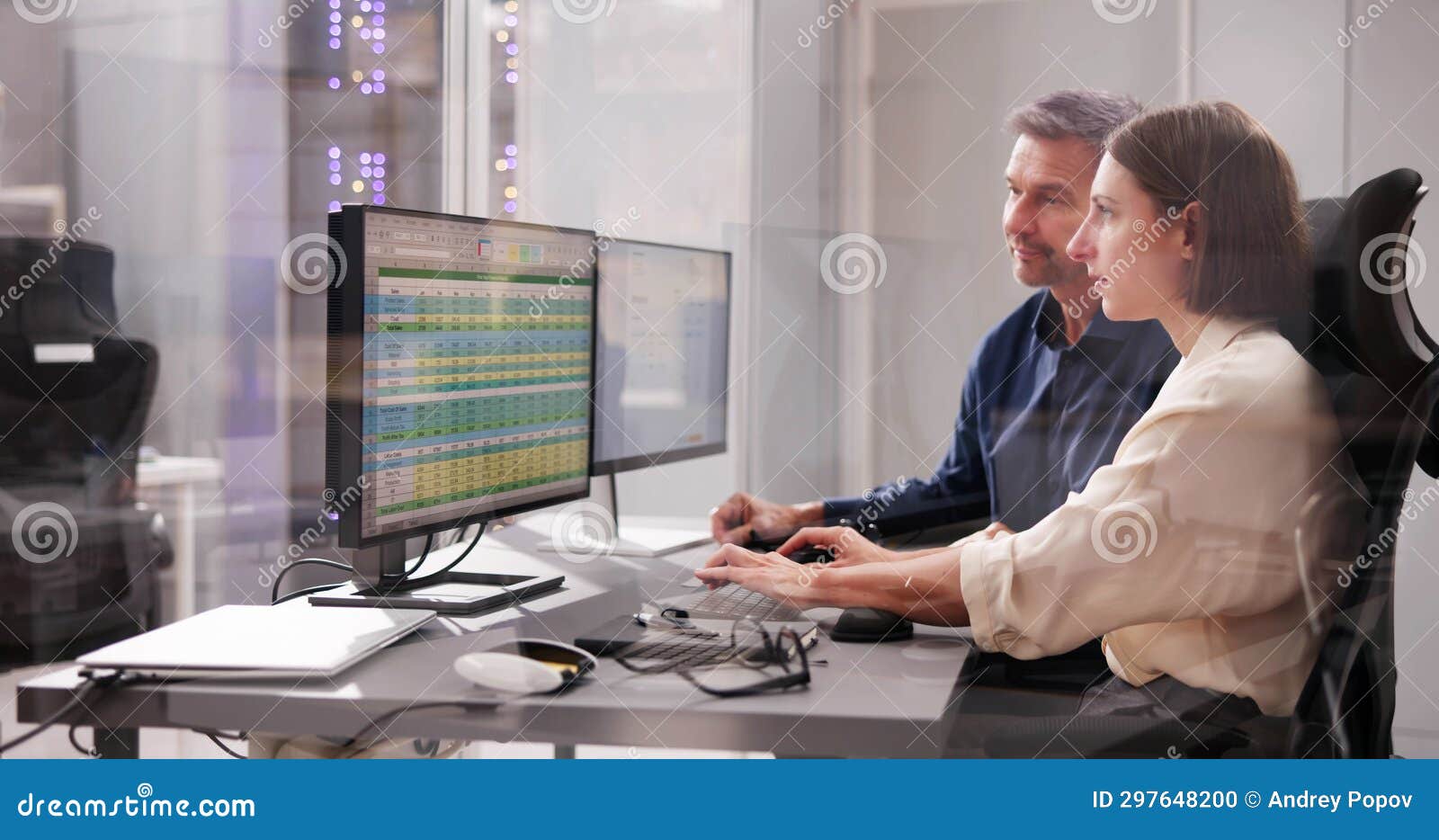 Working Analyst on Desktop Computer Stock Photo - Image of invoice ...