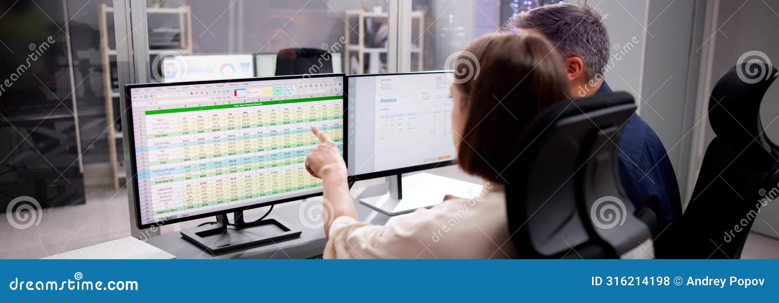 Working Analyst on Desktop PC with Spreadsheets Stock Photo - Image of ...