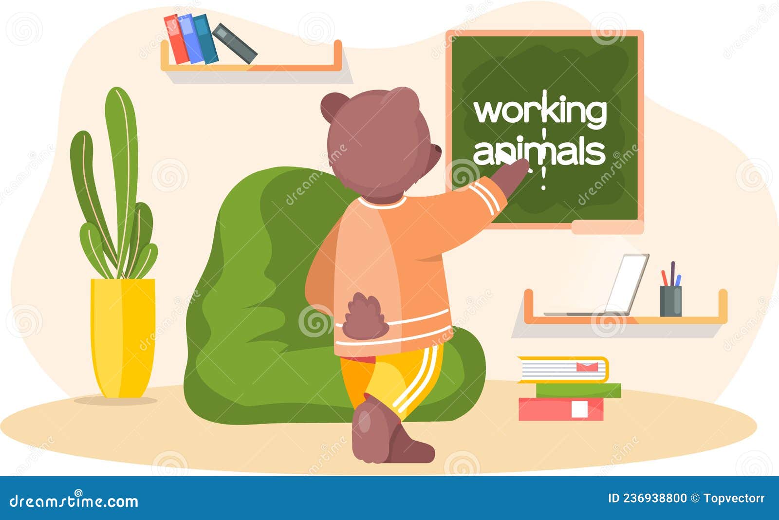 Working Animals Cute Cartoon Character Works at Home with Laptop ...
