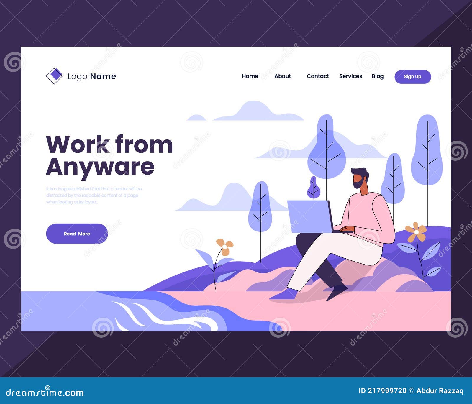 Working from Anywhere Illustration, Man Using Laptop Outdoor Vector ...