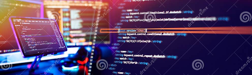 Working Atmosphere of a Programmer at Home, Background. Programming ...