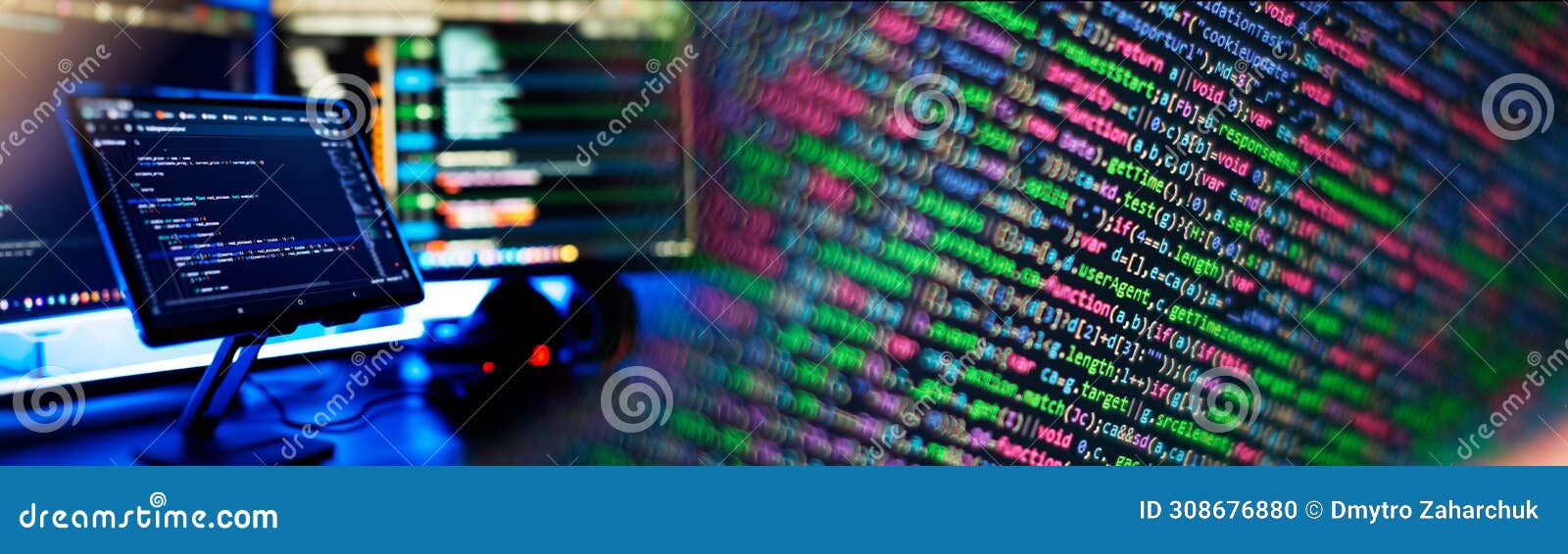 Working Atmosphere of a Programmer at Home, Background. Programming Code Abstract Screen Stock ...