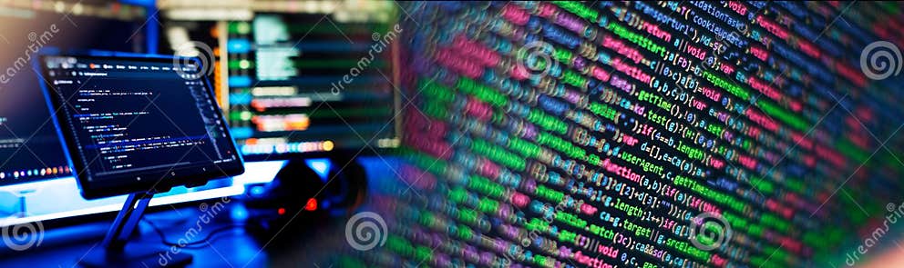 Working Atmosphere of a Programmer at Home, Background. Programming Code Abstract Screen Stock ...