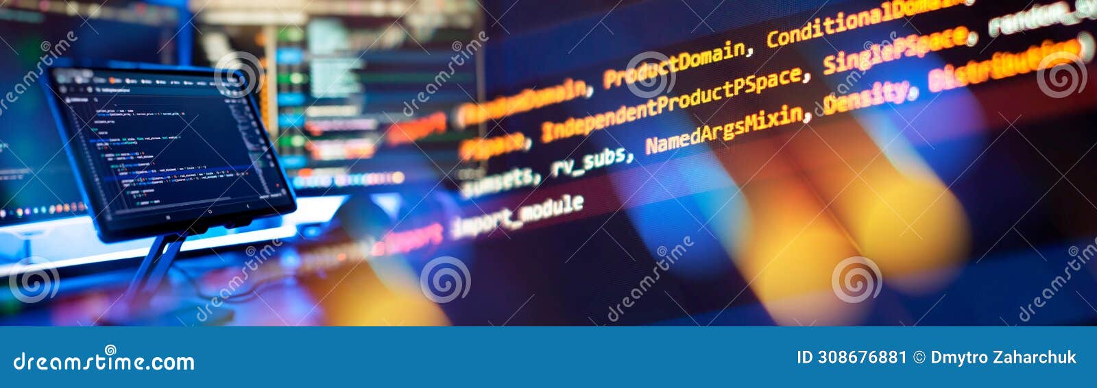 Working Atmosphere of a Programmer at Home, Background. Programming Code Abstract Screen Stock ...