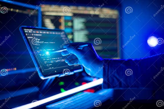 Working Atmosphere of a Programmer at Home, Background. Programming Code Abstract Screen Stock ...