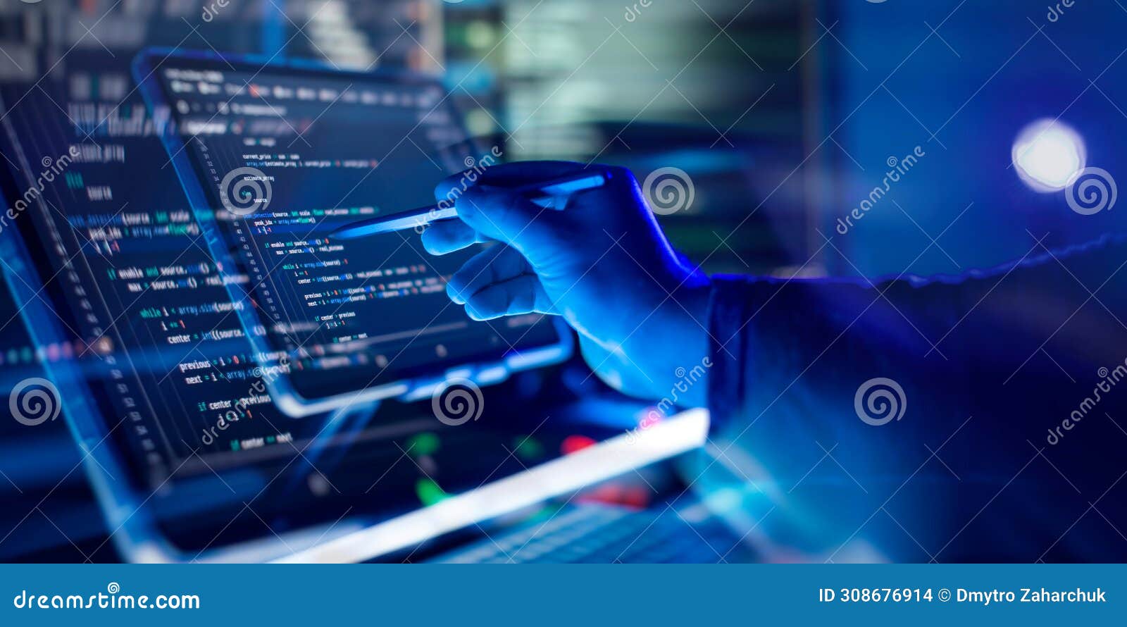 Working Atmosphere Of A Programmer At Home Background Programming Code Abstract Screen Stock