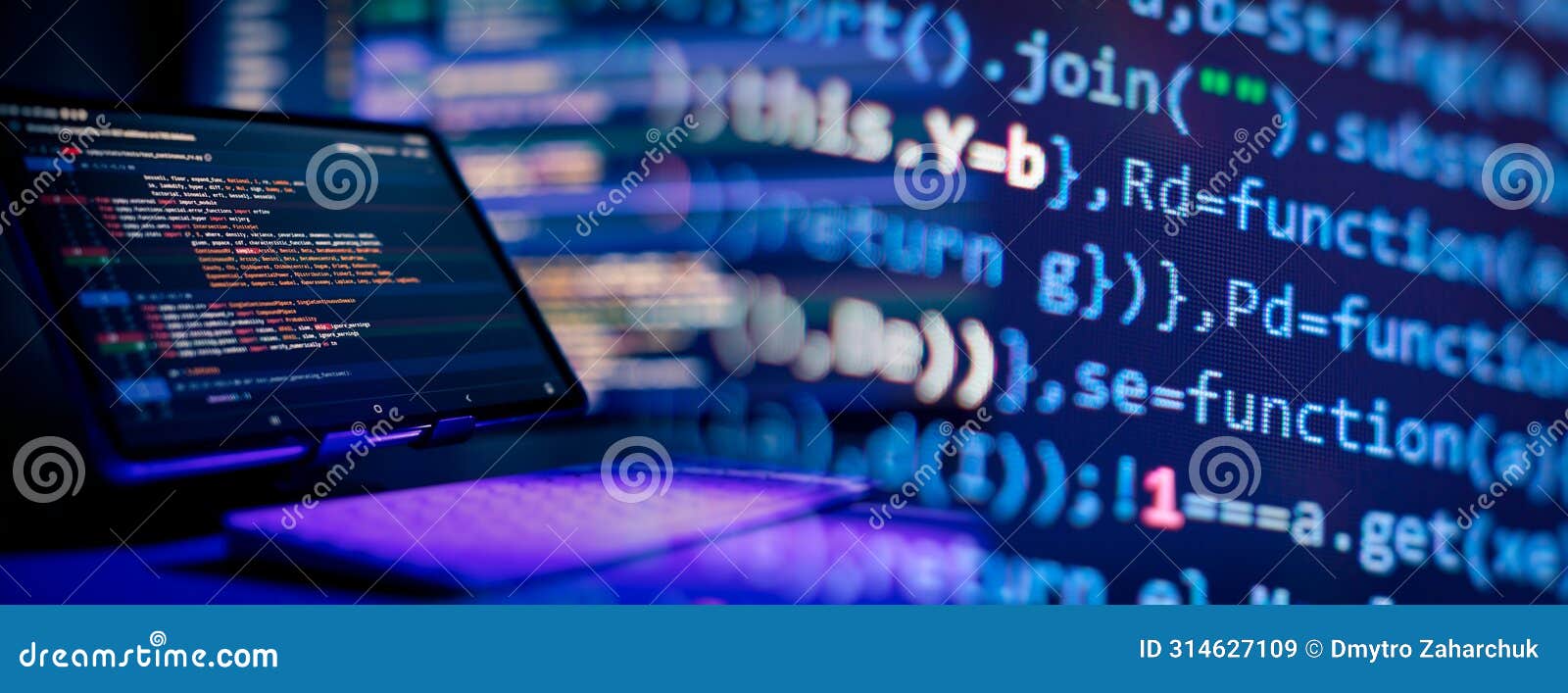 Working Atmosphere Of A Programmer At Home Background Programming Code Abstract Screen Stock