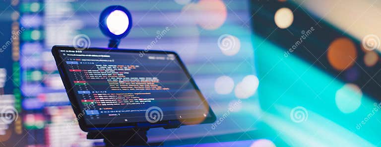 Working Atmosphere of a Programmer at Home, Background. Programming ...