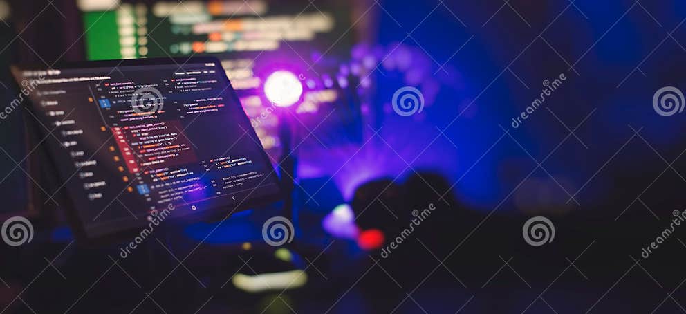 Working Atmosphere of a Programmer at Home, Background. Programming Code Abstract Screen Stock ...