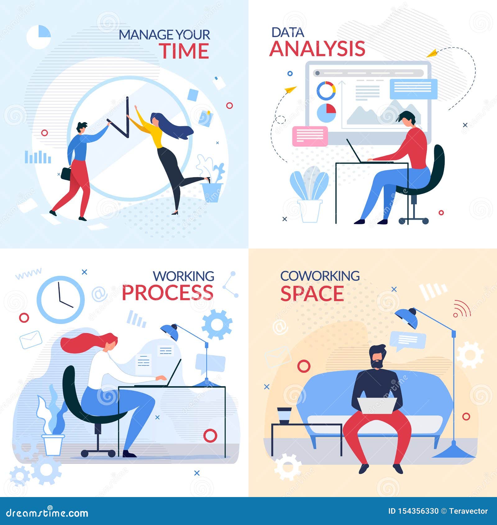 Working Banner Set with Flat Cartoon Office People Stock Vector ...