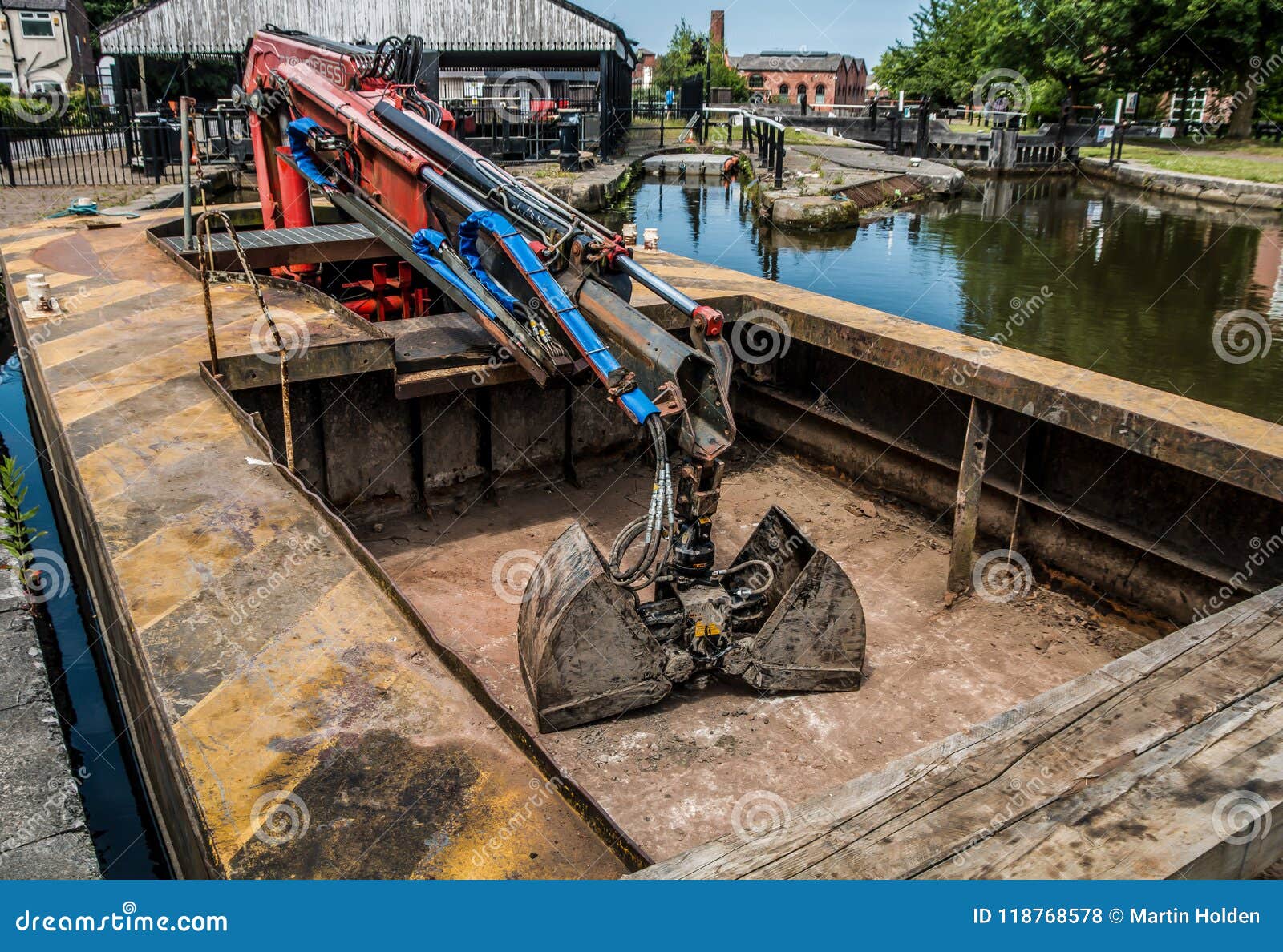 Working Barge with Grab stock photo. Image of metal - 118768578