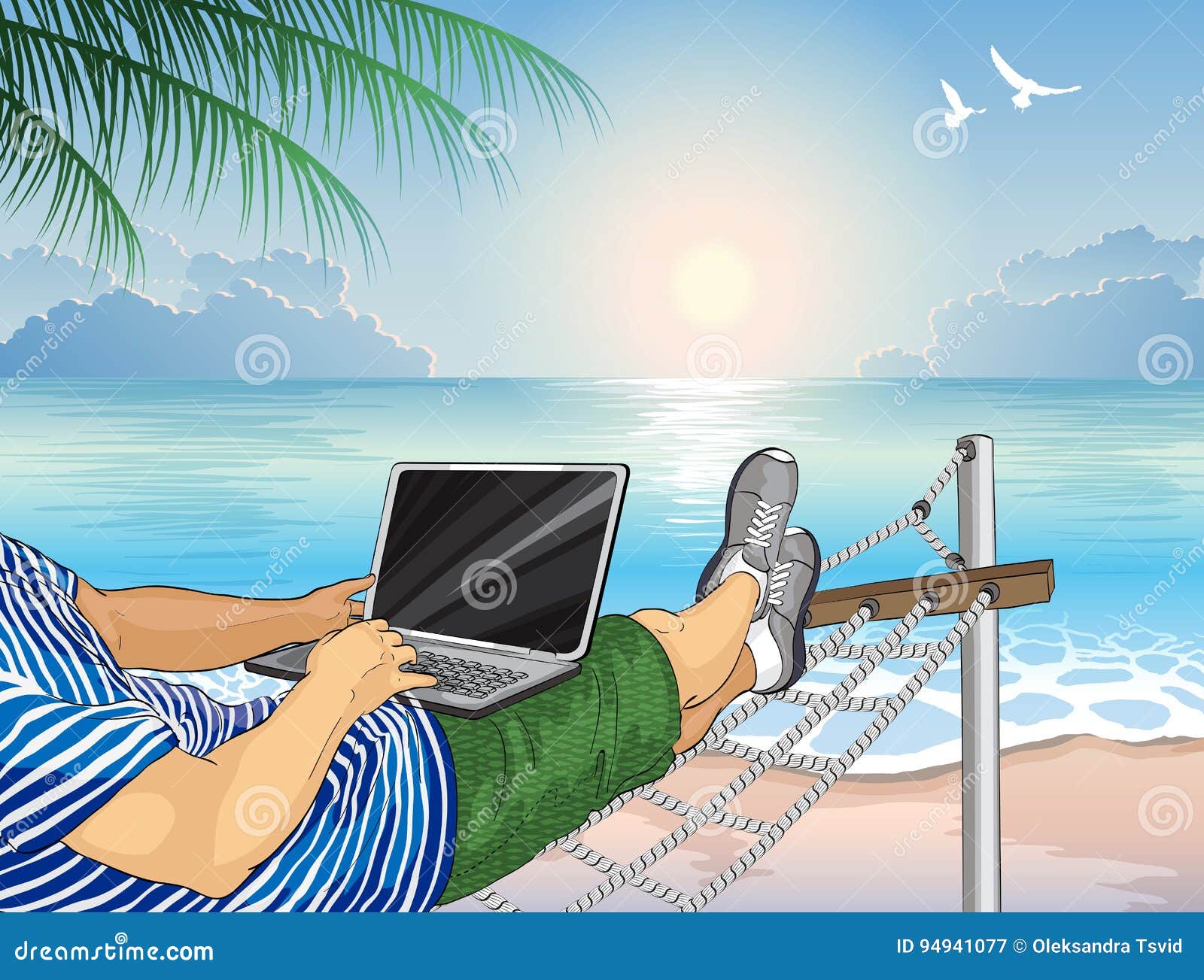 Working on the Beach with a Laptop Stock Vector - Illustration of ...