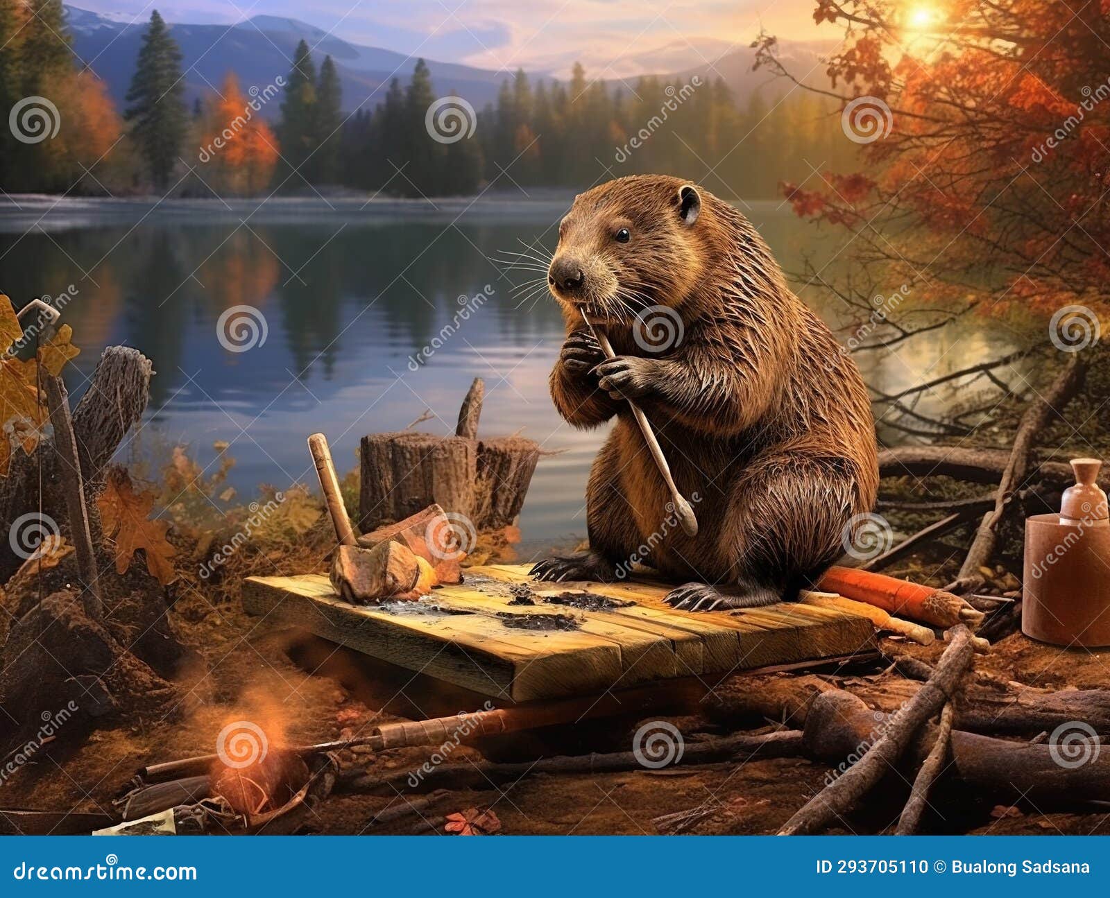 Working Beaver stock illustration. Illustration of gnaw - 293705110