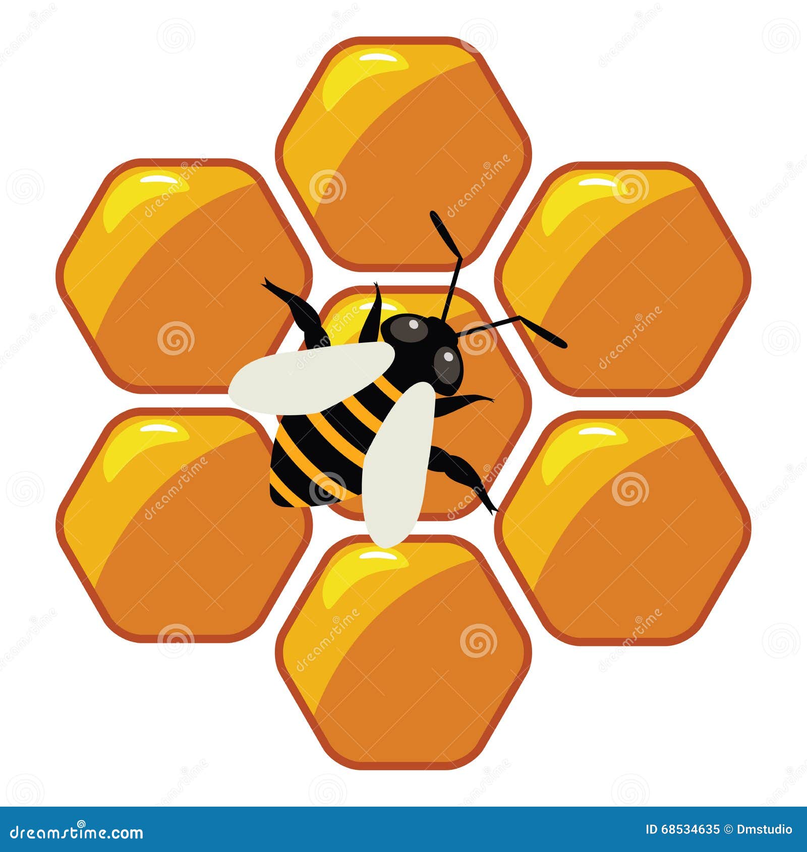 Working Bee on Honeycells, Vector Stock Vector - Illustration of ...