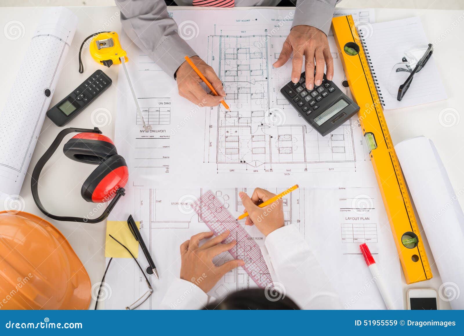 Working on blueprint stock image. Image of together, engineer - 51955559
