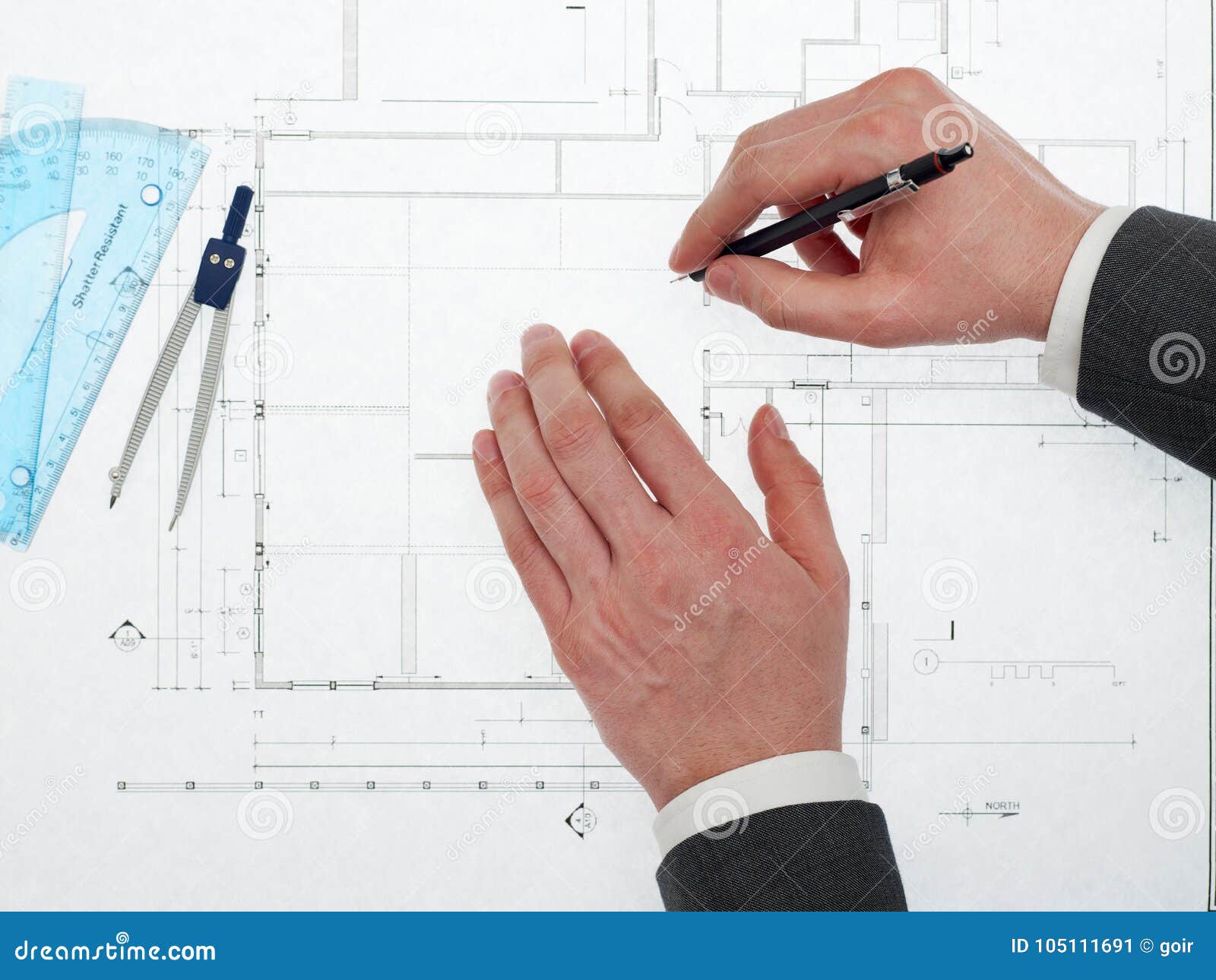 Working on blueprints stock image. Image of hand, high - 105111691