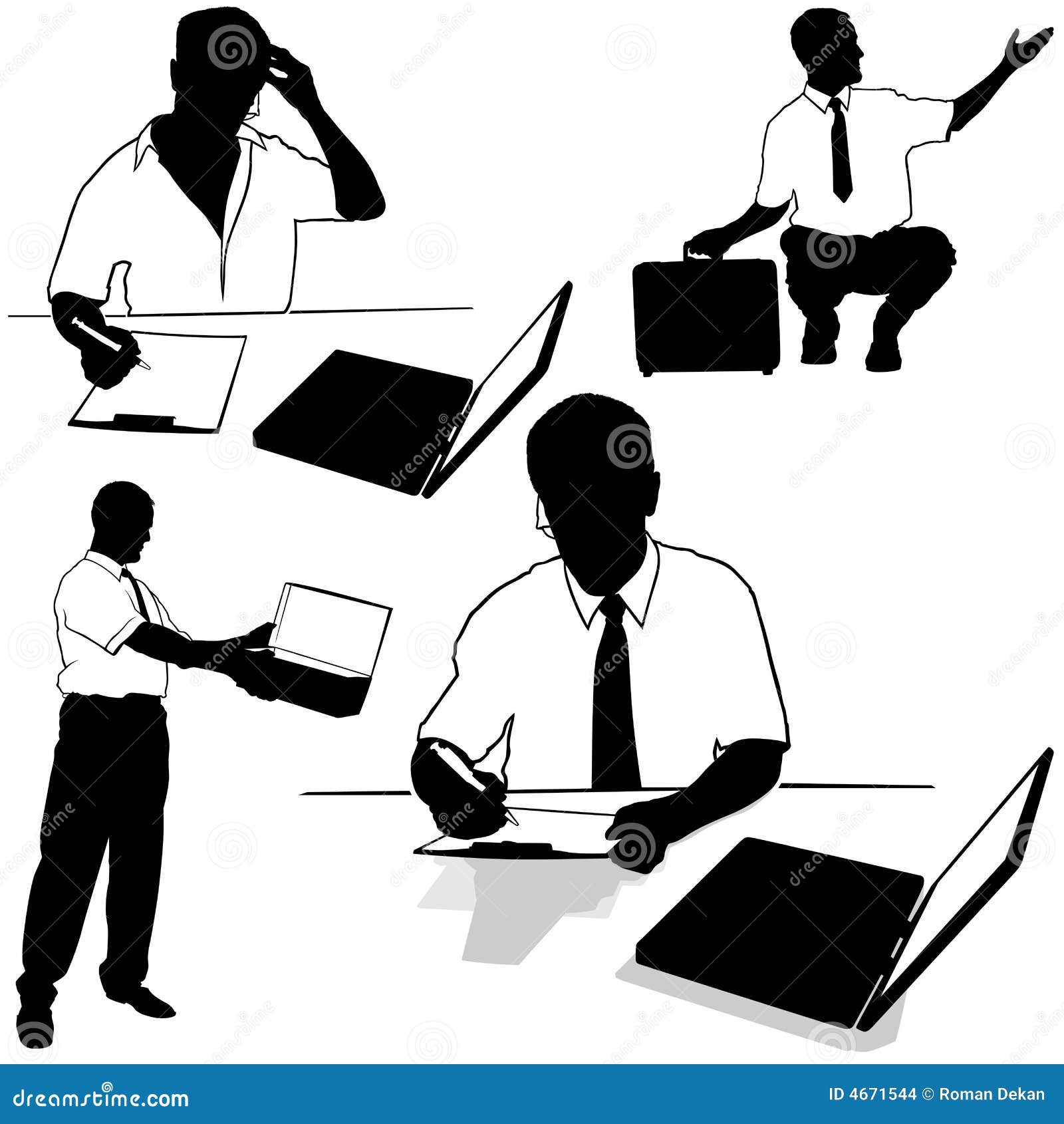 Working Businessman Silhouettes Stock Vector - Illustration of laptop ...
