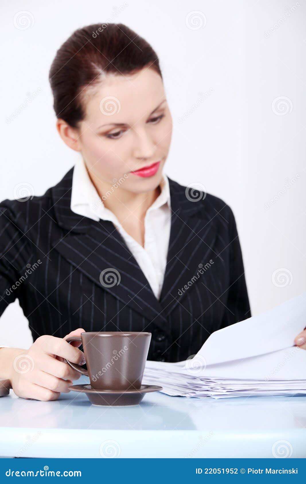 Working Businesswoman with Mug. Stock Photo - Image of business, files ...
