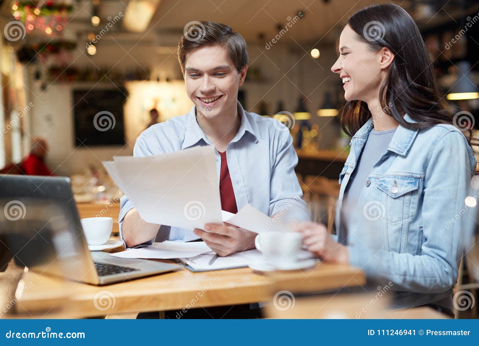 Working at cafe stock image. Image of business, laptop - 111246941