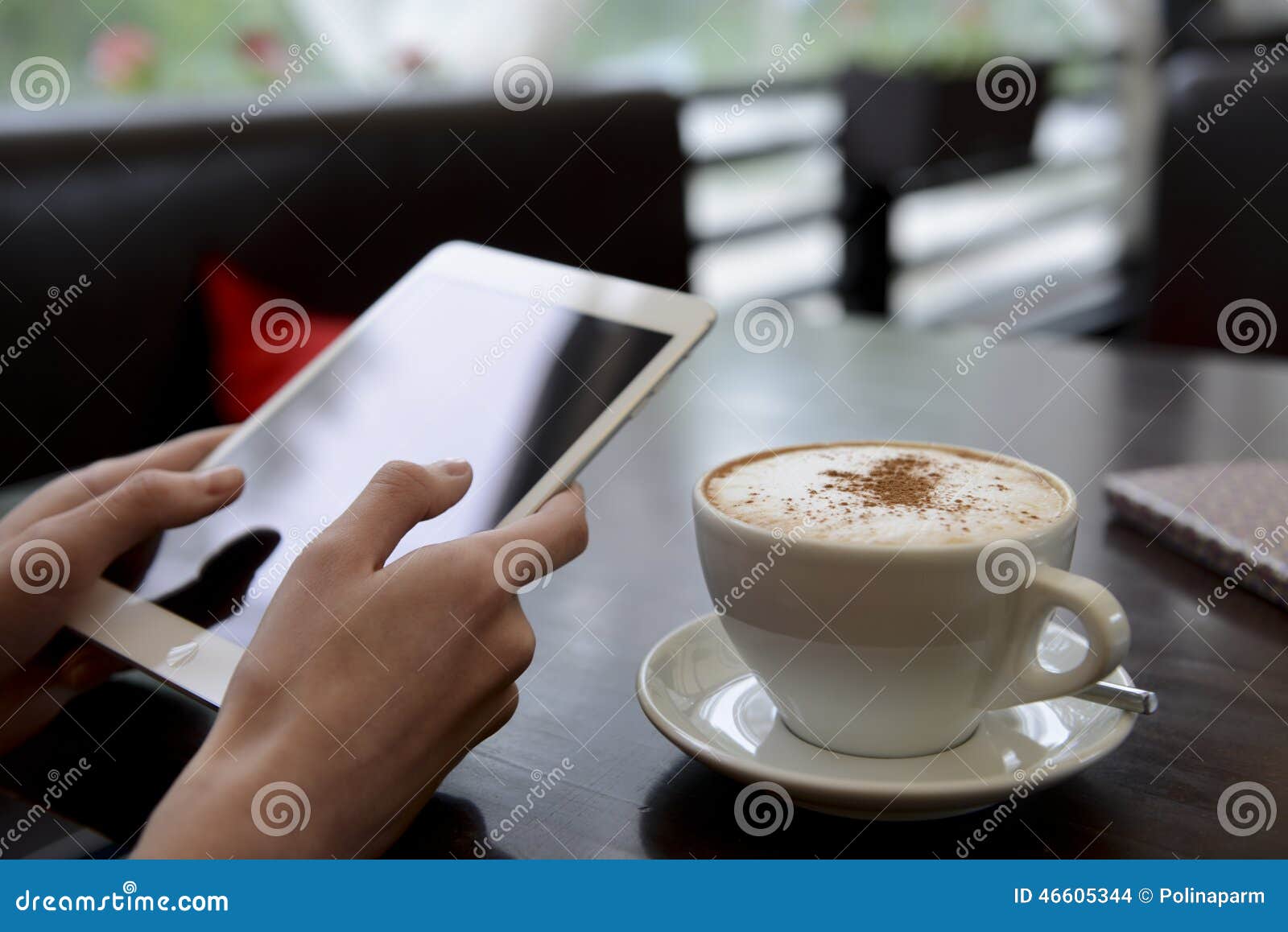 Working in a Cafe with a Tablet and a Cup of Coffee Stock Photo - Image ...