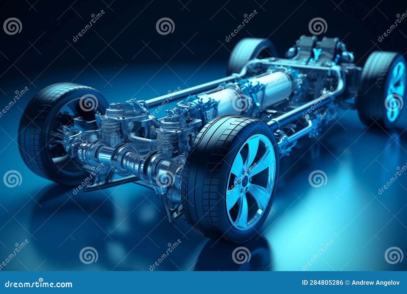 Working Car Internal Combustion Engine Scheme with Chassis and Wheels ...