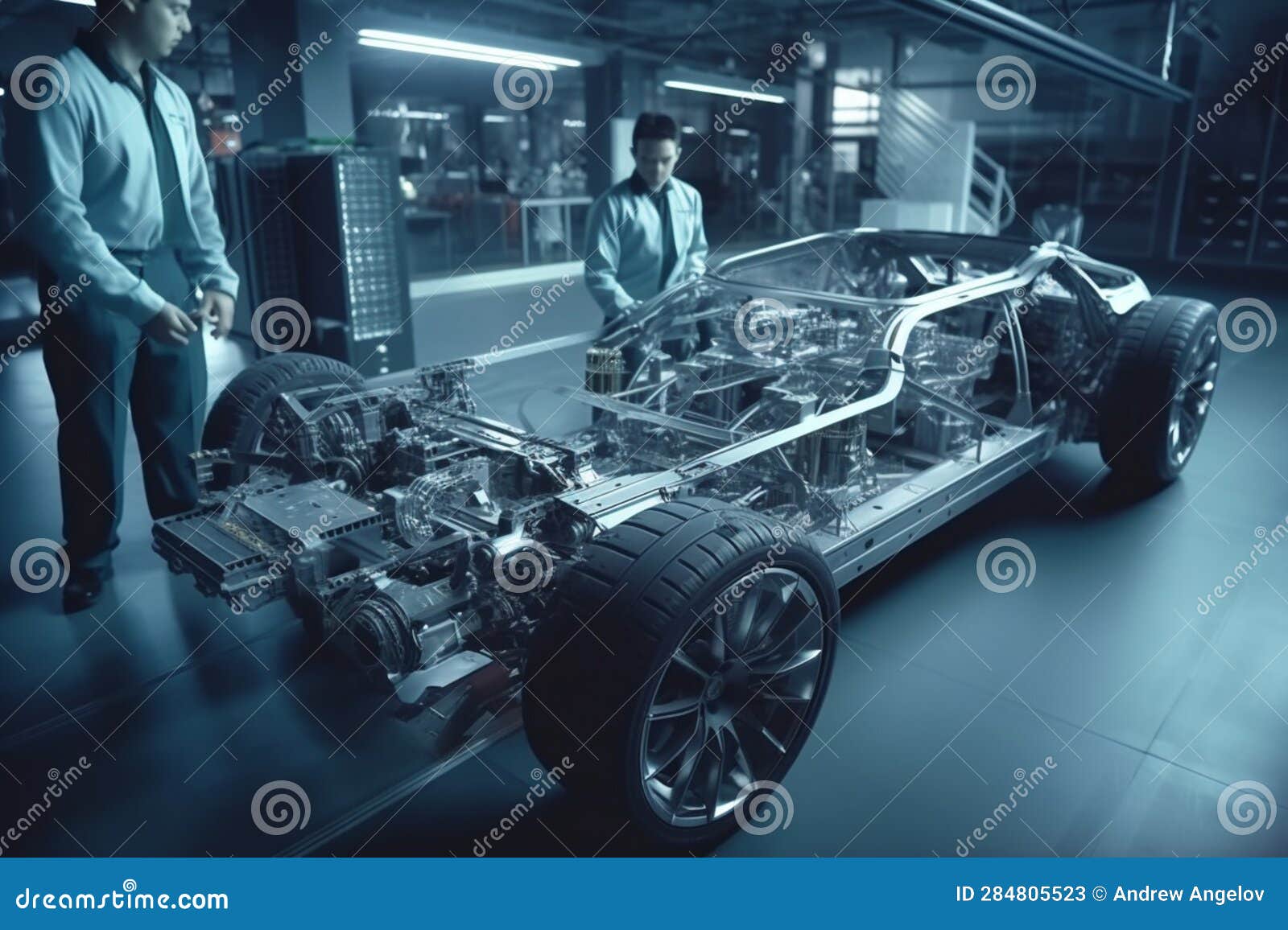 Working Car Internal Combustion Engine Scheme with Chassis and Wheels ...