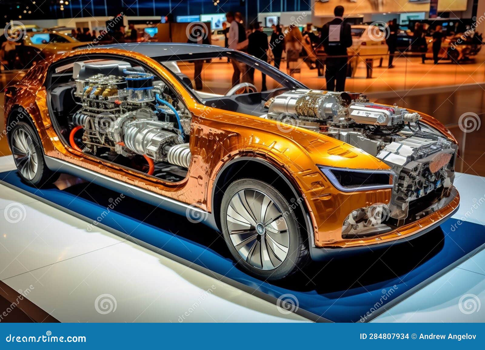 Working Car Internal Combustion Engine Scheme with Chassis and Wheels ...