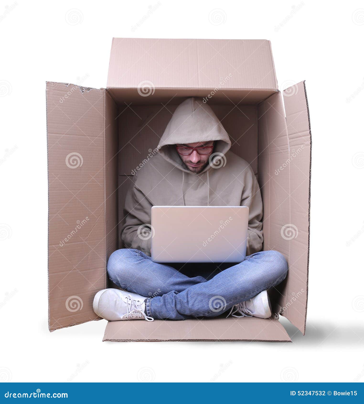 Working in cardboard box stock photo. Image of working - 52347532