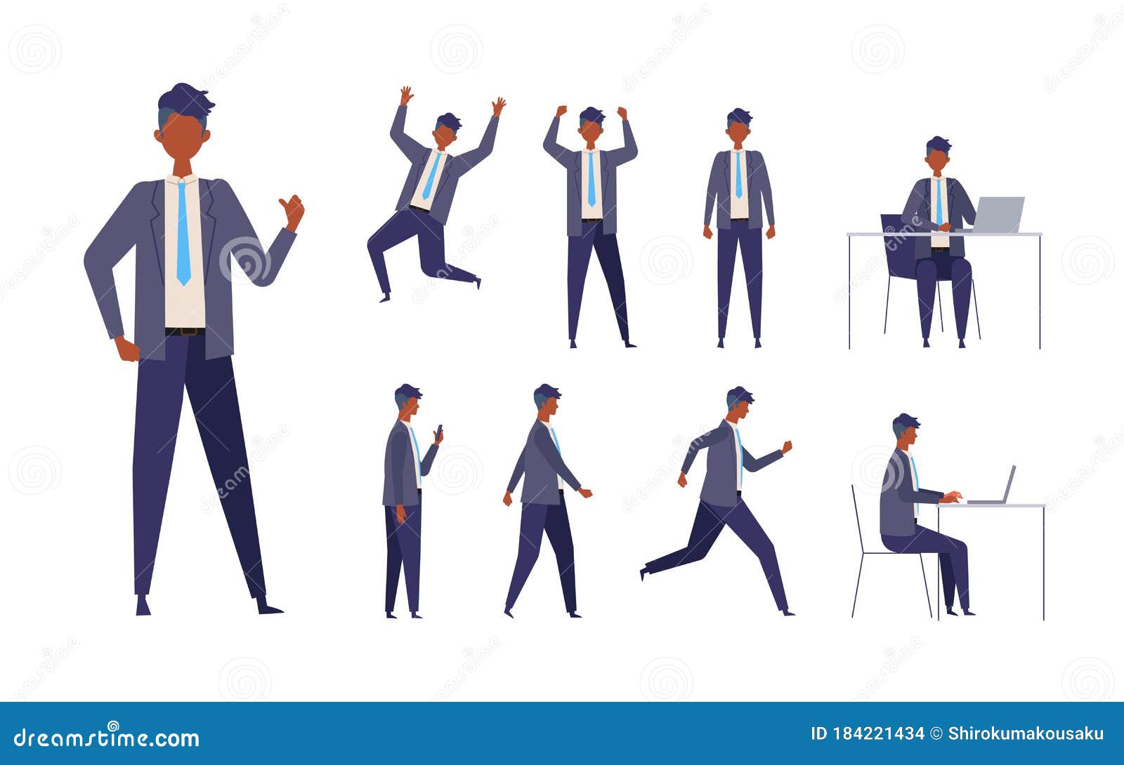 Working Character Design Set in Different Poses Stock Vector ...