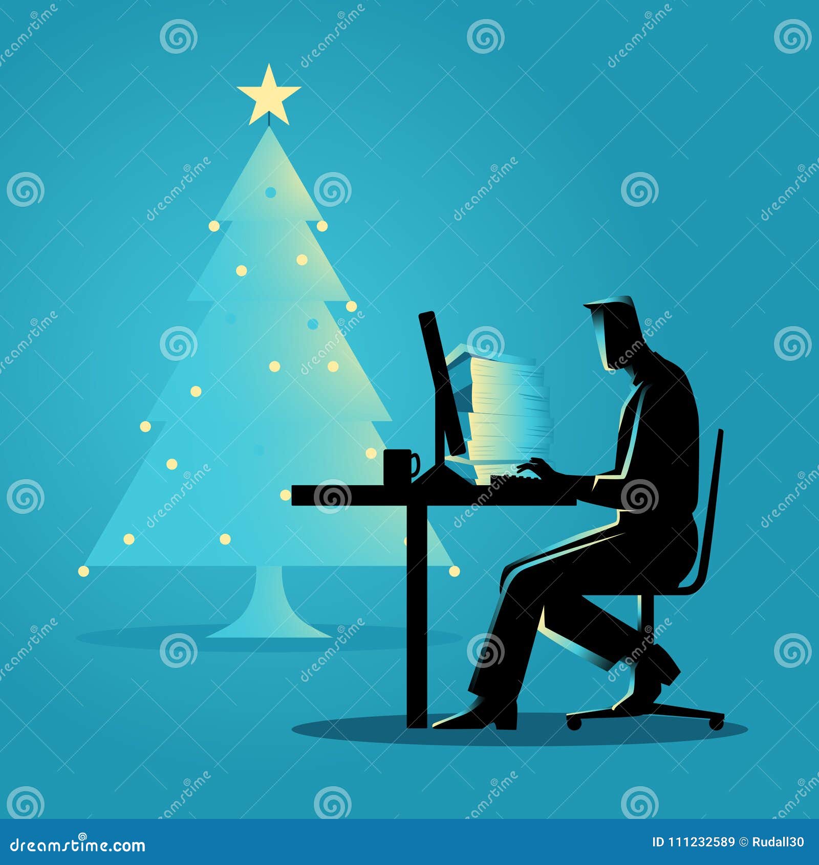 Working during Christmas stock vector. Illustration of concept - 111232589