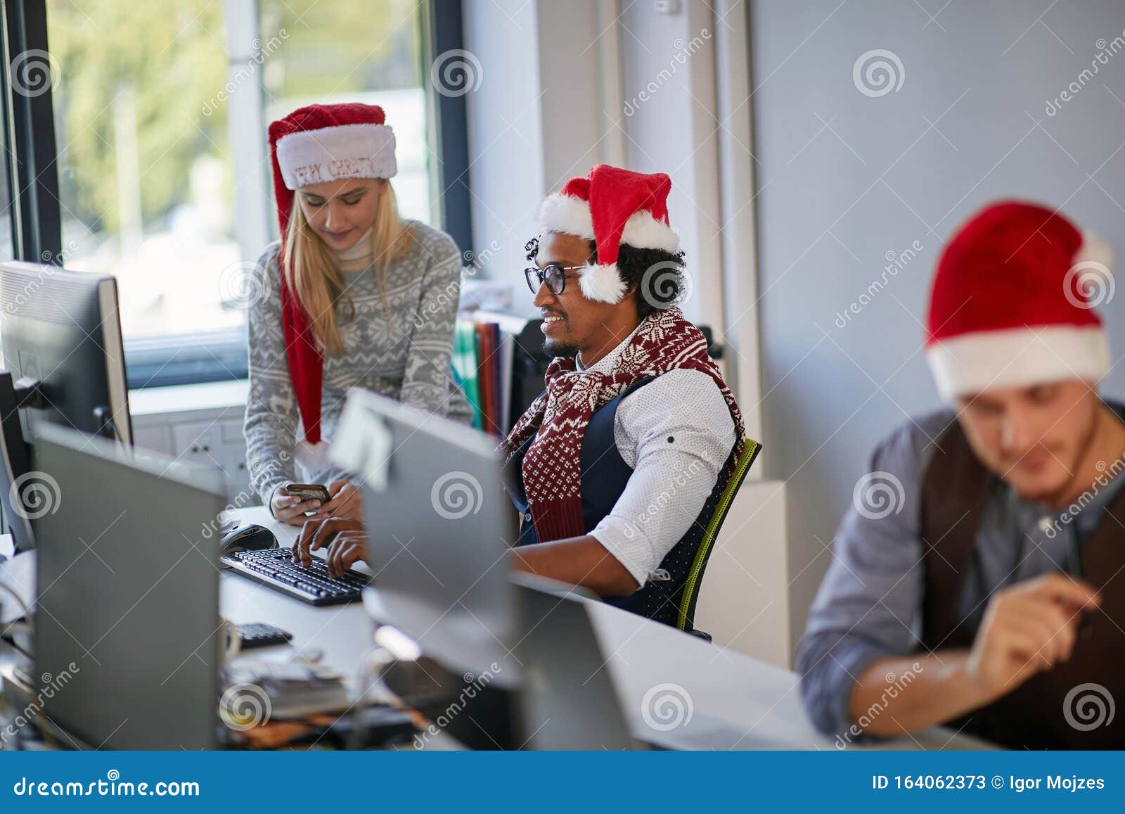 Working at Christmas at Office. People Work in Company in Xmas Stock ...
