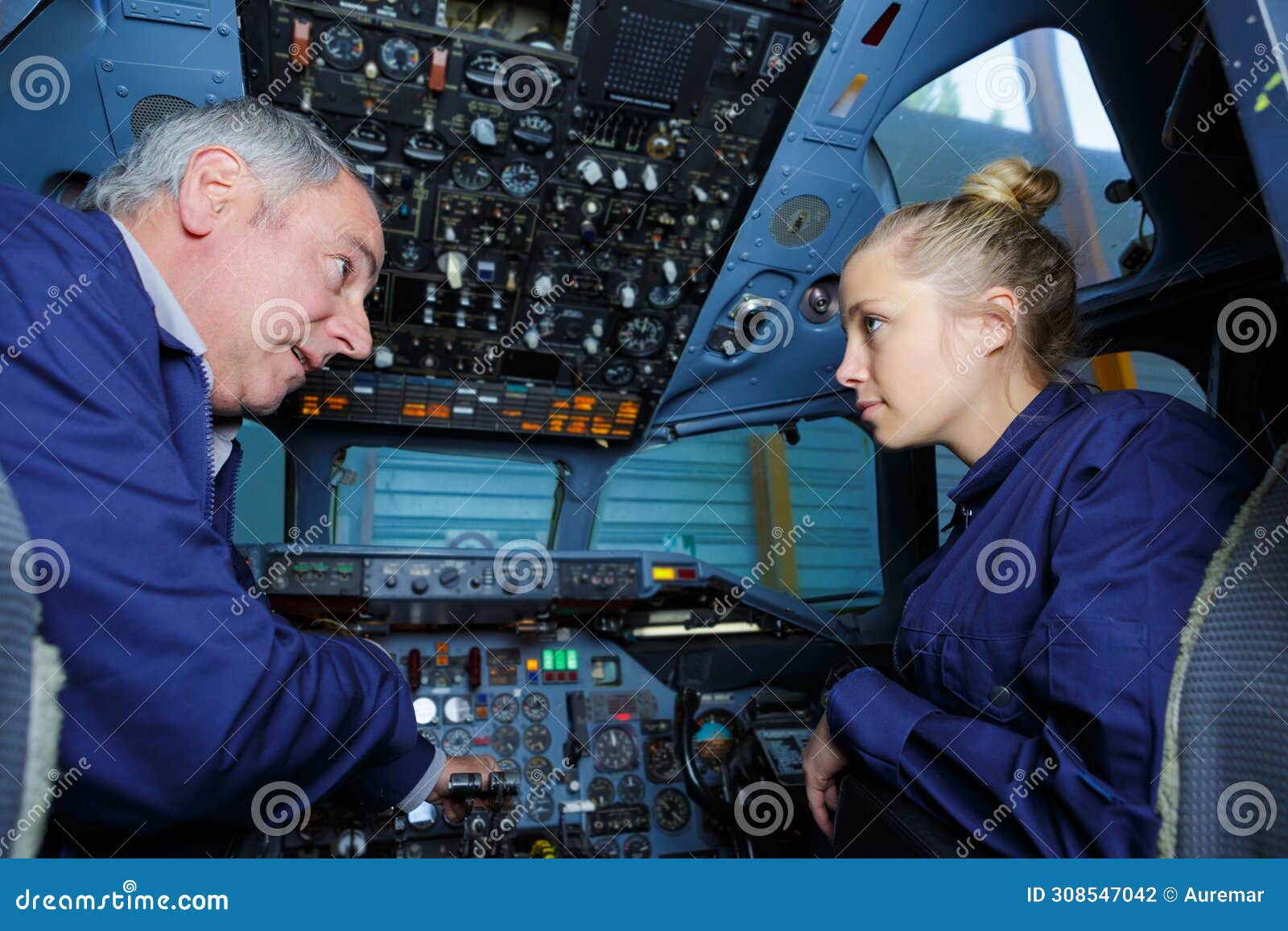Working on Cockpit Airplane Stock Photo - Image of component, mechanics ...