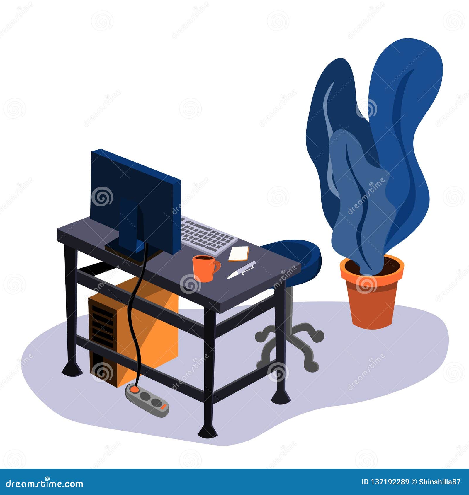 Working Computer Area in the Room. Desk and Whiteboard for Notes ...