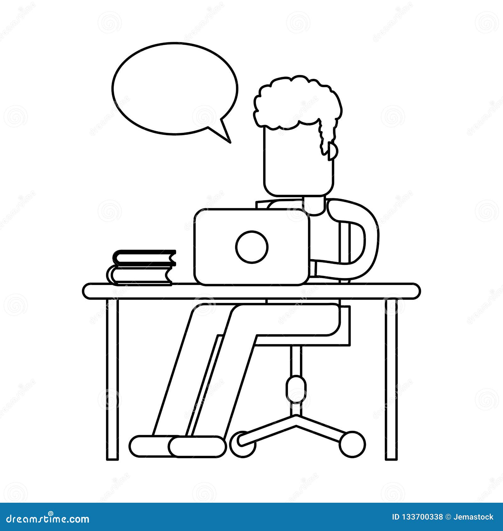 Working with Computer Avatar Black and White Stock Vector ...