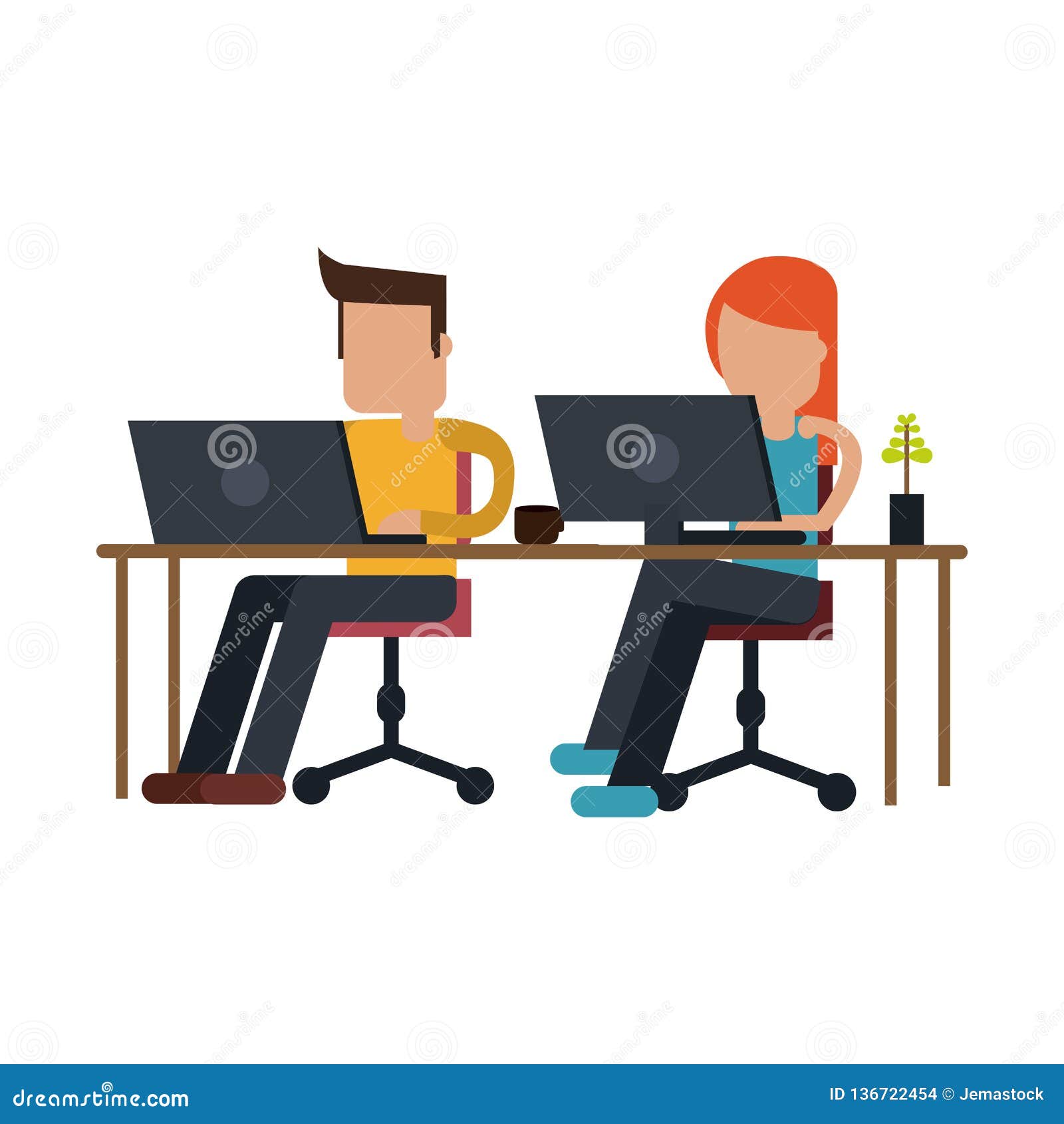 Working with Computer Avatar Stock Vector - Illustration of internet ...