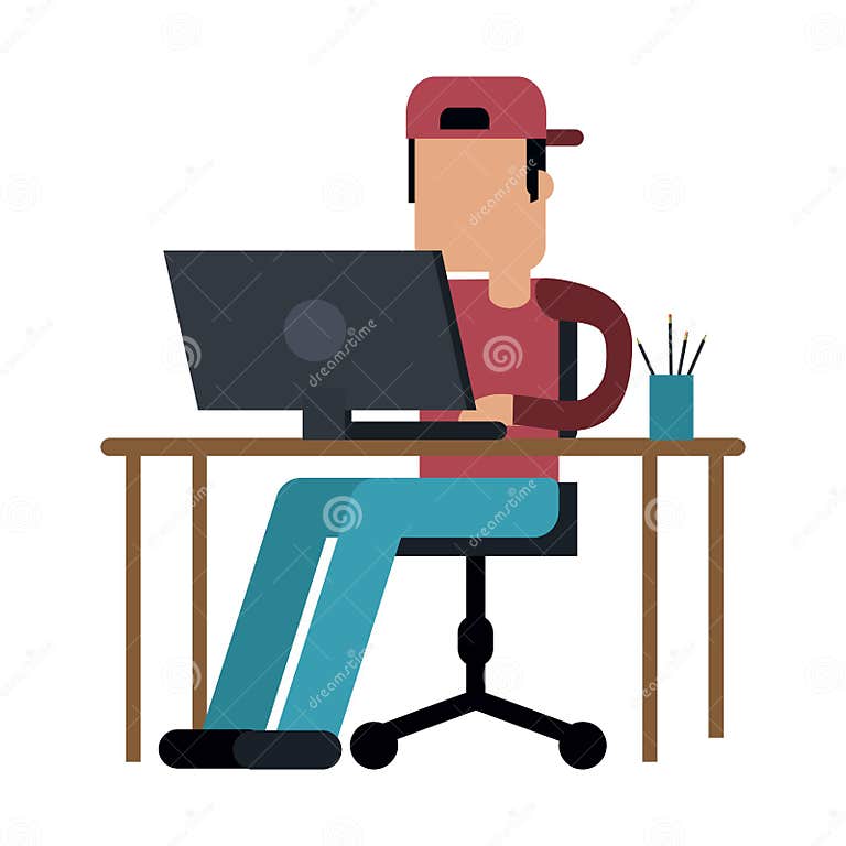 Working with Computer Avatar Stock Vector - Illustration of ...