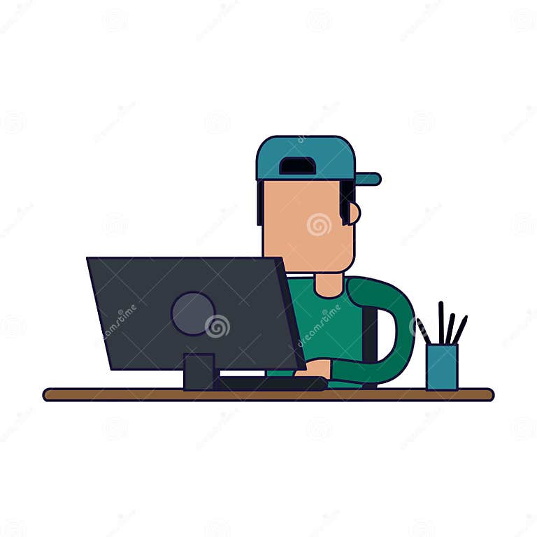 Working with Computer Avatar Stock Vector - Illustration of professions ...