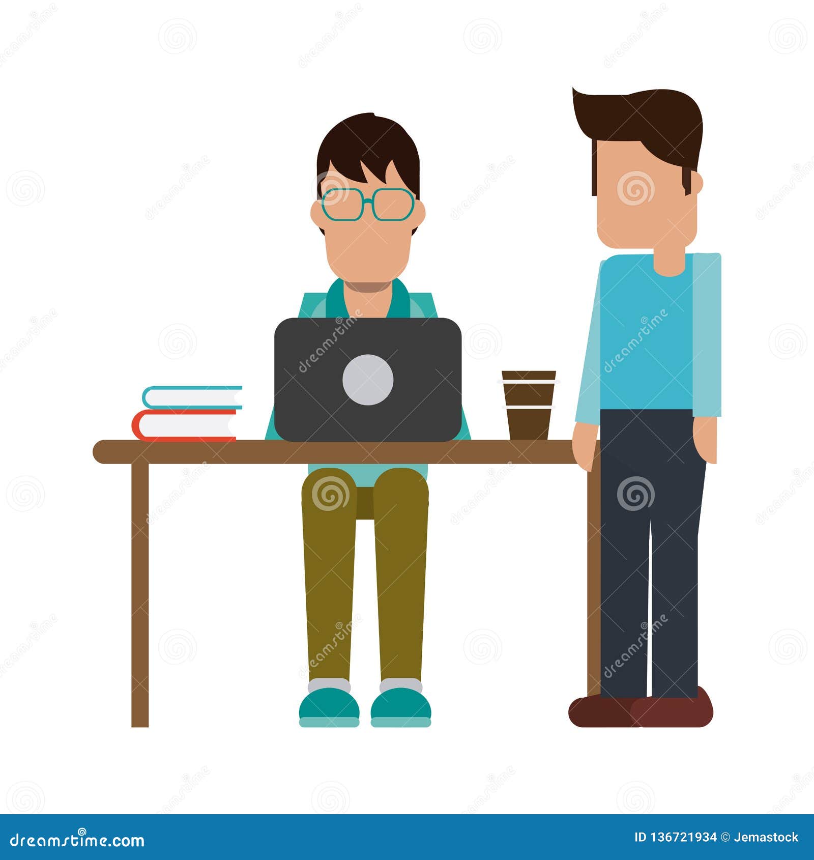 Working with Computer Avatar Stock Vector - Illustration of laptop ...
