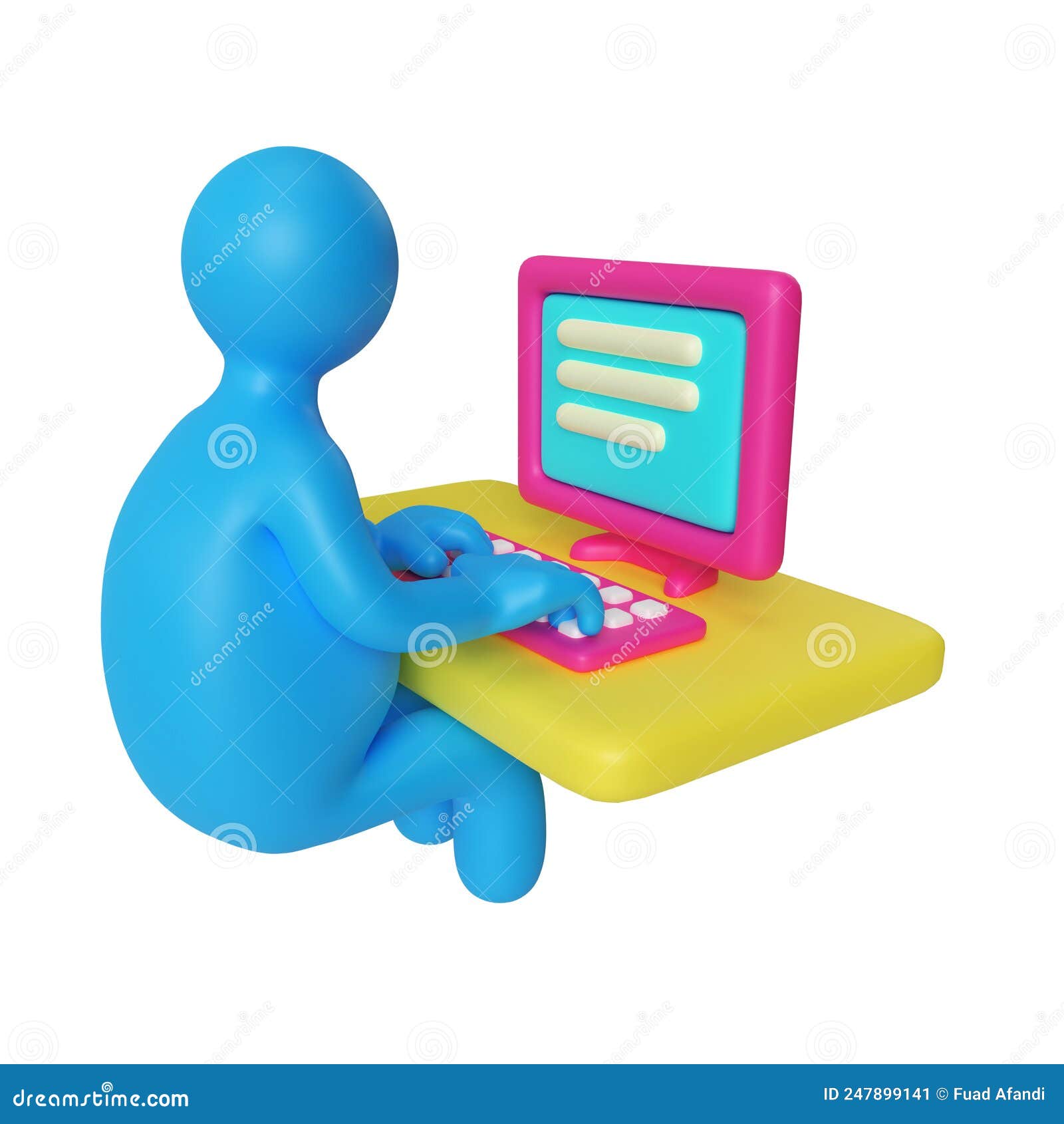 Working at the Computer 3D Icon Stock Illustration - Illustration of ...