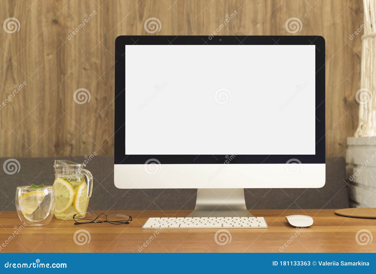 Working at Computer at Home. Screen Mock Up Stock Image - Image of ...