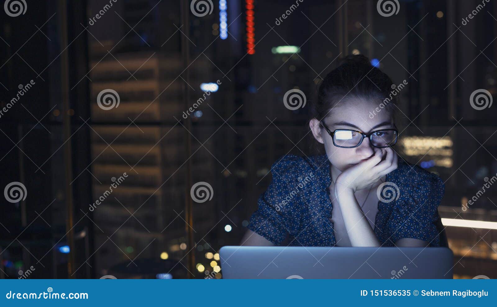 Working on Computer at Night Stock Image - Image of reading, city ...