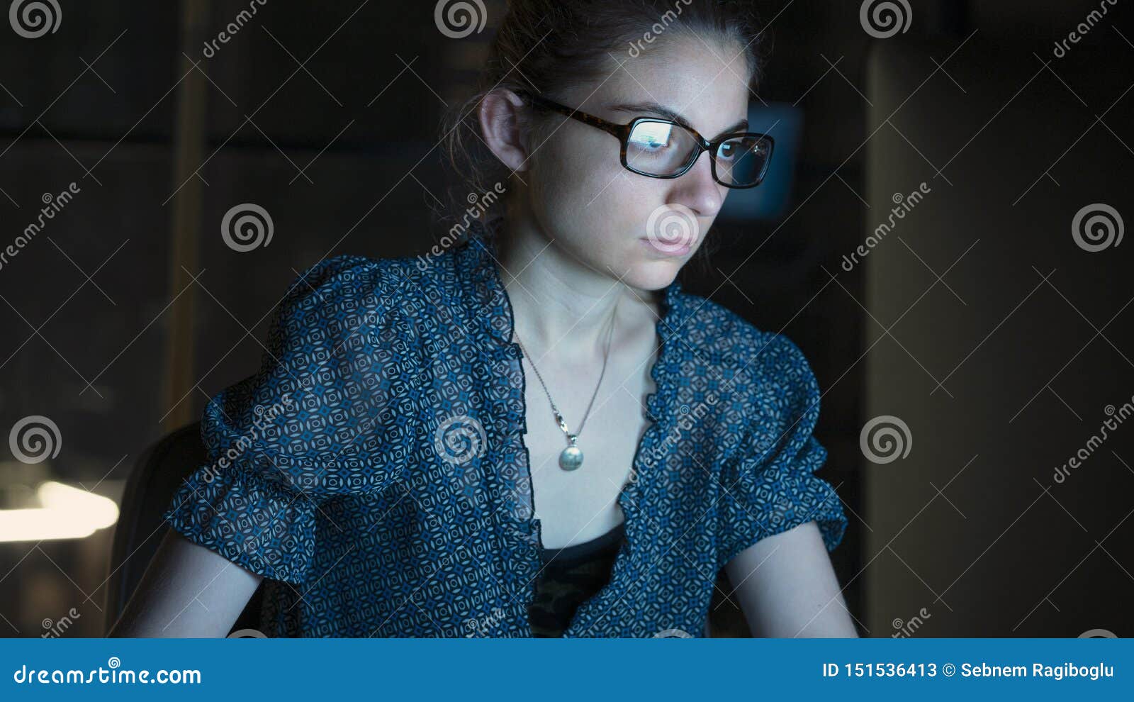 Working on Computer at Night Stock Image - Image of face, table: 151536413