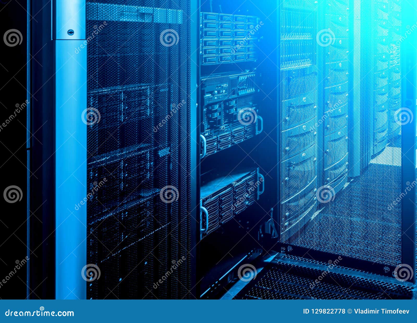 Working Computer Server for Latticed Doors. Room with Rows of Server ...