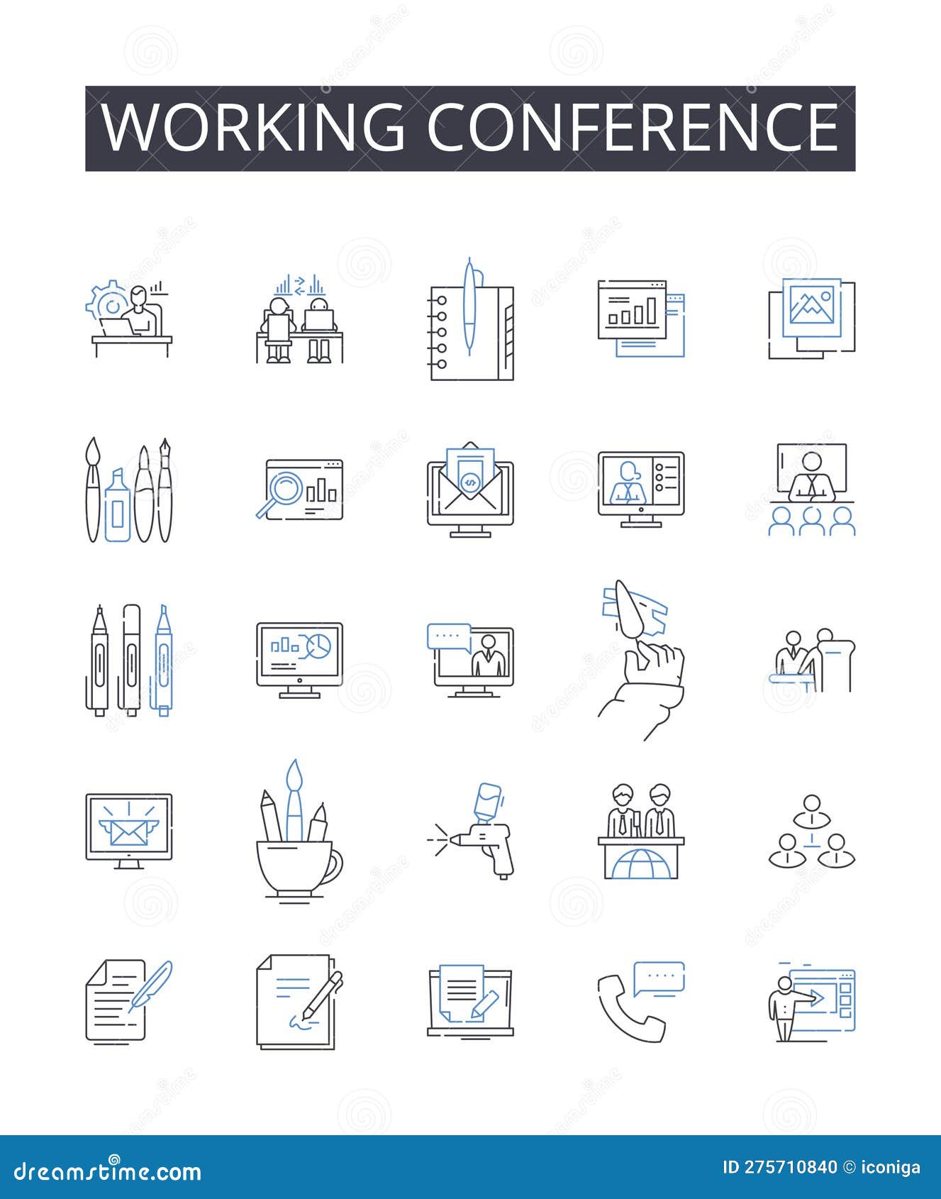 Working Conference Line Icons Collection. Business Meeting, Sales Pitch ... Working Conference Line Icons Collection. Business Meeting, Sales Pitch ...