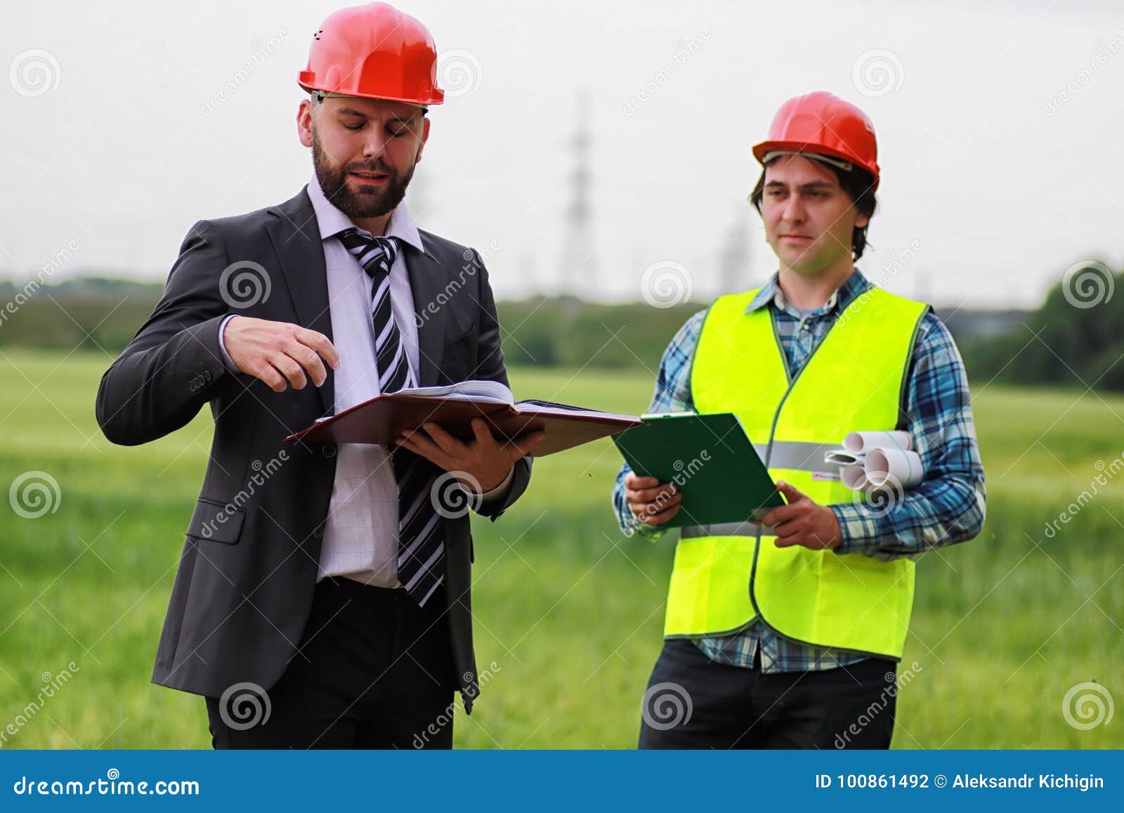 Construction Two Man in the Field Stock Photo - Image of engineering ...
