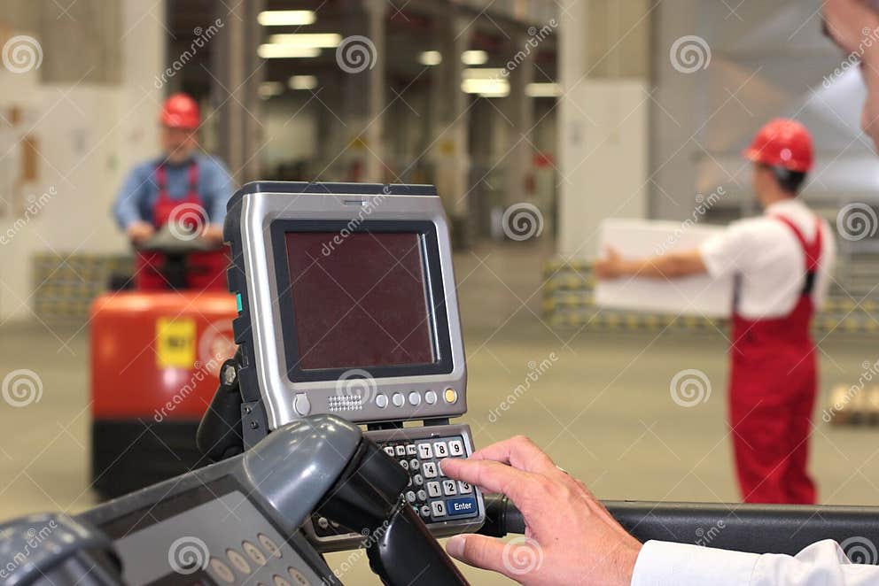 Working with Control Panel in Warehouse - Close Stock Photo - Image of ...