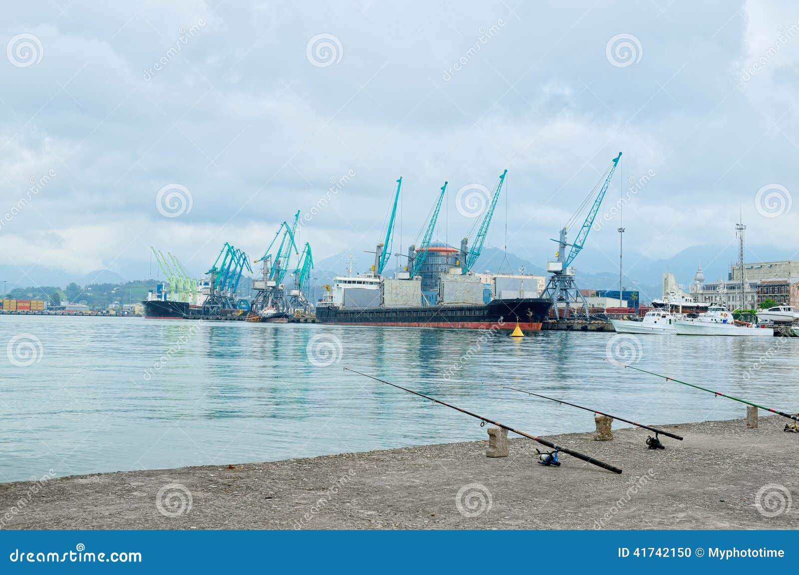 Working cranes in sea port stock photo. Image of large - 41742150